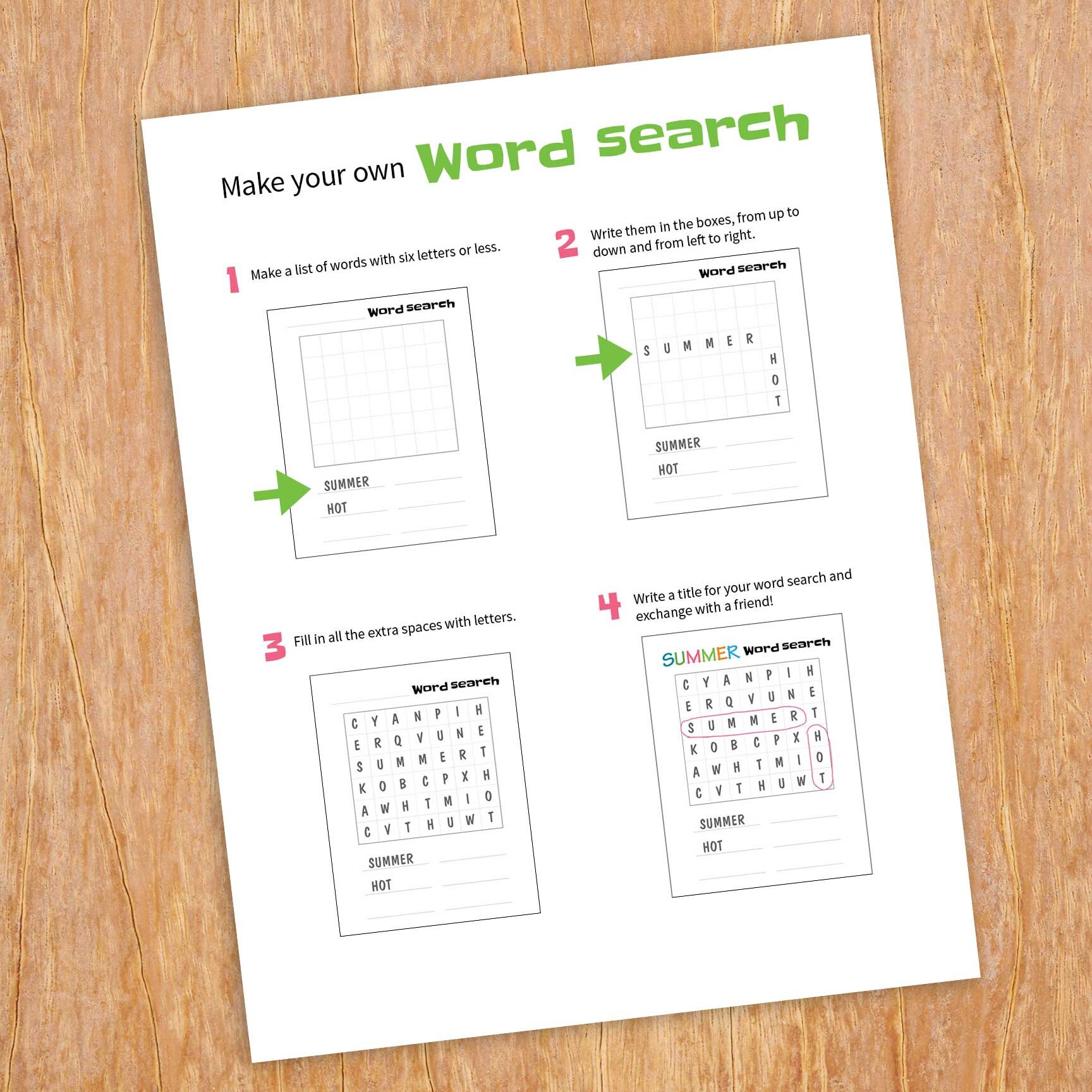 Make Your Own Word Search, Creative Kids Summer Printable Activity - Etsy