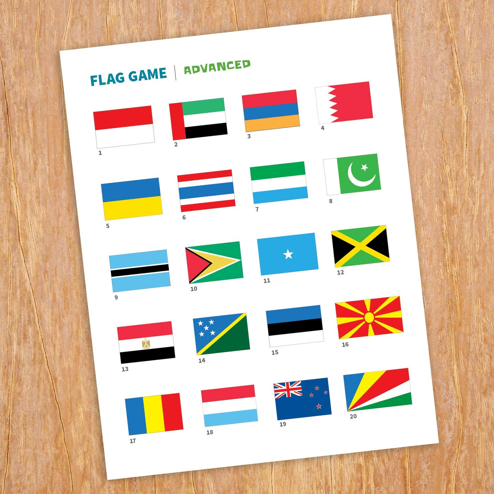 Printable Flag Game, Flag Worksheet, Advanced Version - Etsy