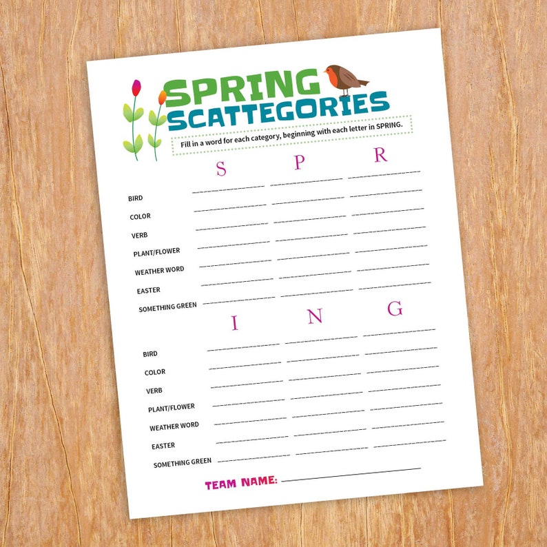 Spring Scattergories, Printable Kids Spring Game - Etsy