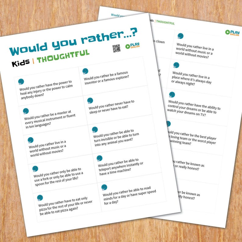 Would You Rather Cards, Printable Activity for Kids and Pre-teens - Etsy