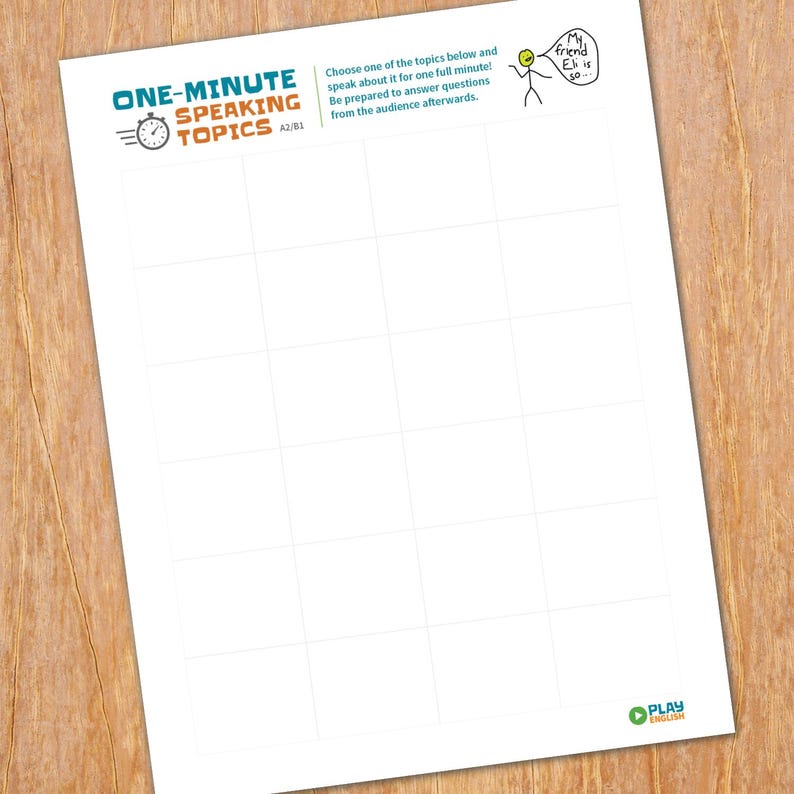 One-minute Speaking Topics, Printable ESL Activity - Etsy