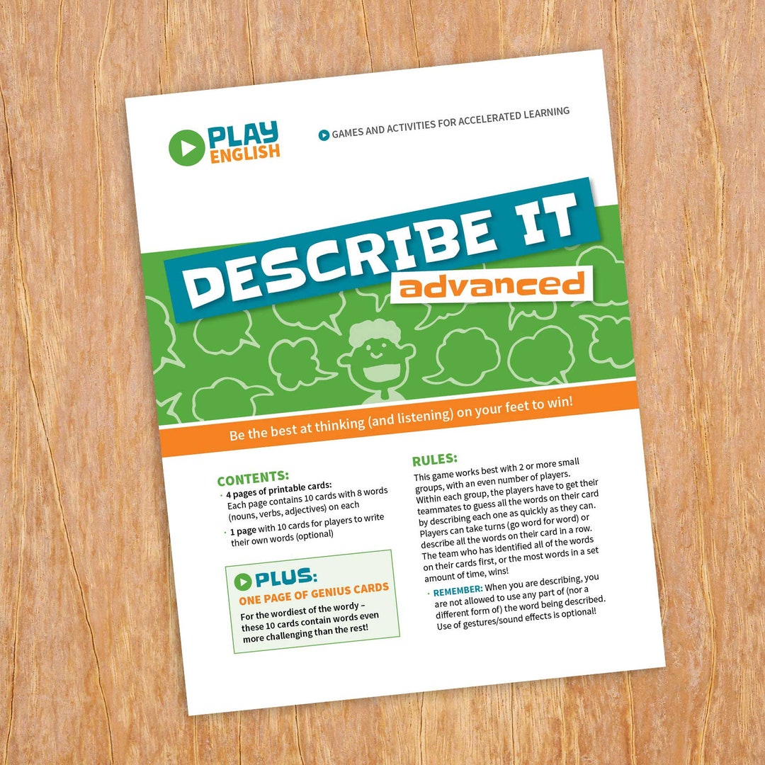 Printable Vocabulary Game, Advanced Word Game, Describe It Card Game - Etsy