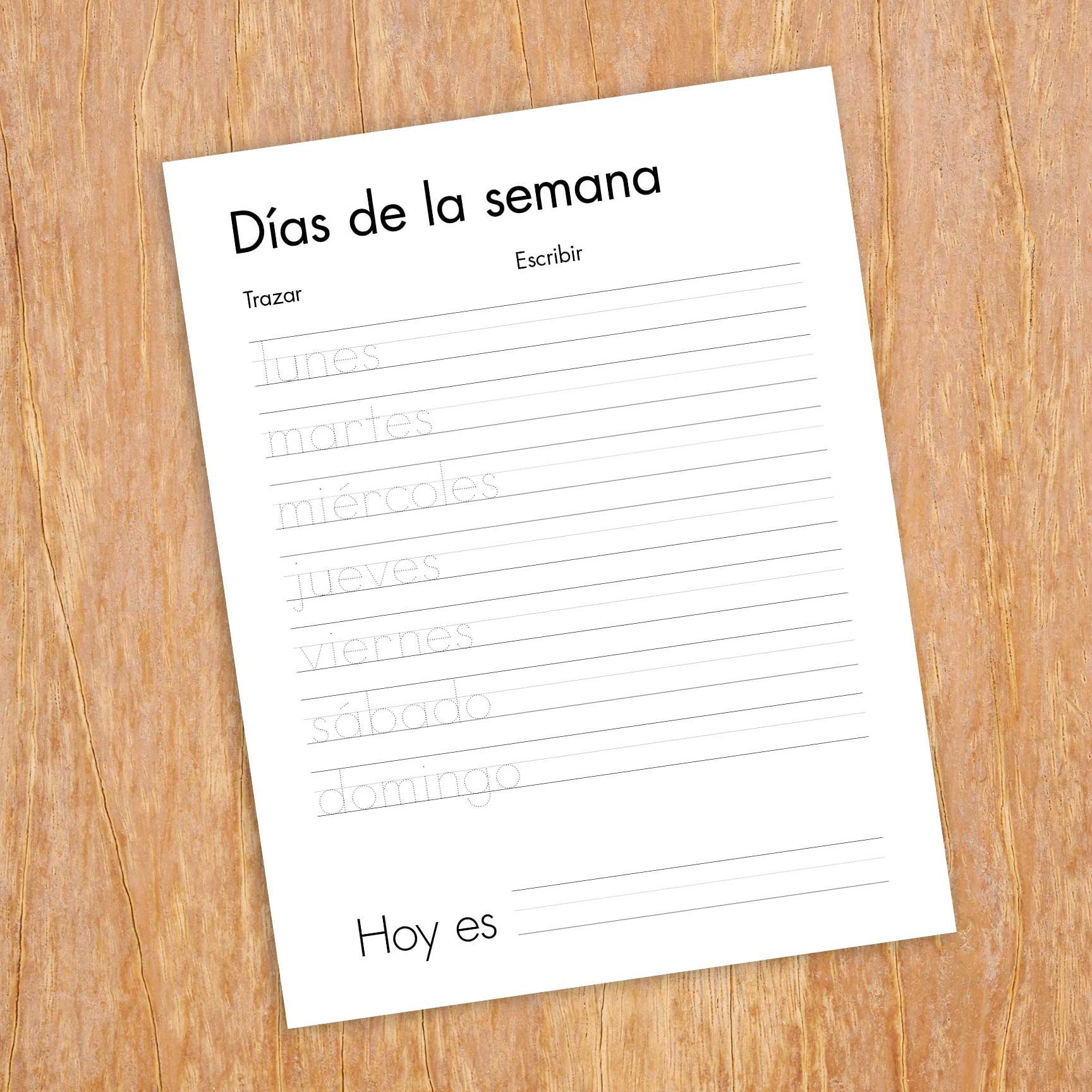 Days of the Week Tracing Sheets, English, Spanish and French - Etsy