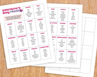 Printable Valentine's Day Taboo Game Cards Instant Download Game for ...