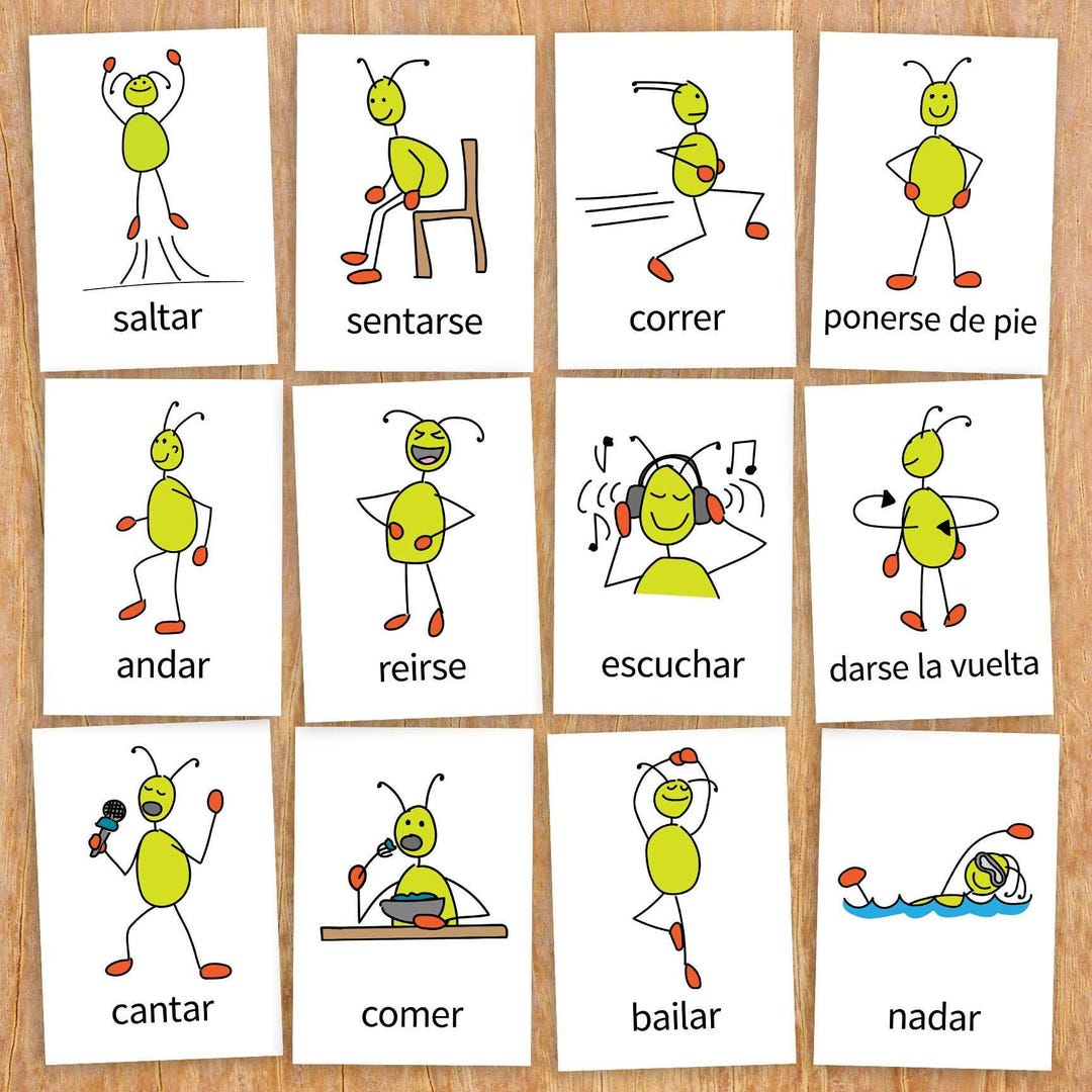 Simon Says Game in Spanish, Printable Card Game, Spanish Verb ...