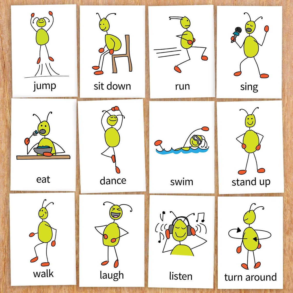 Simon Says ESL Flashcards – Basic English Verbs With Fun, Original ...