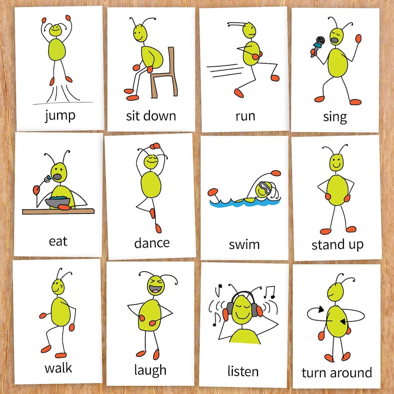 Simon Says ESL Flashcards – Basic English Verbs With Fun, Original ...