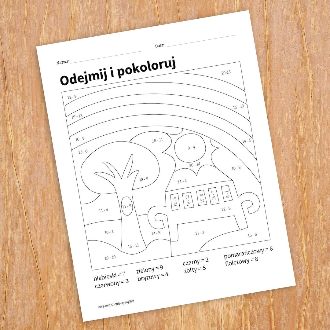 Polish Math Coloring Sheet, Subtract and Colour, Kids 5-8 - Etsy