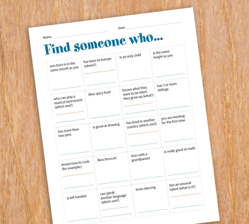 Icebreaker Activity, Find Someone Who... - Etsy