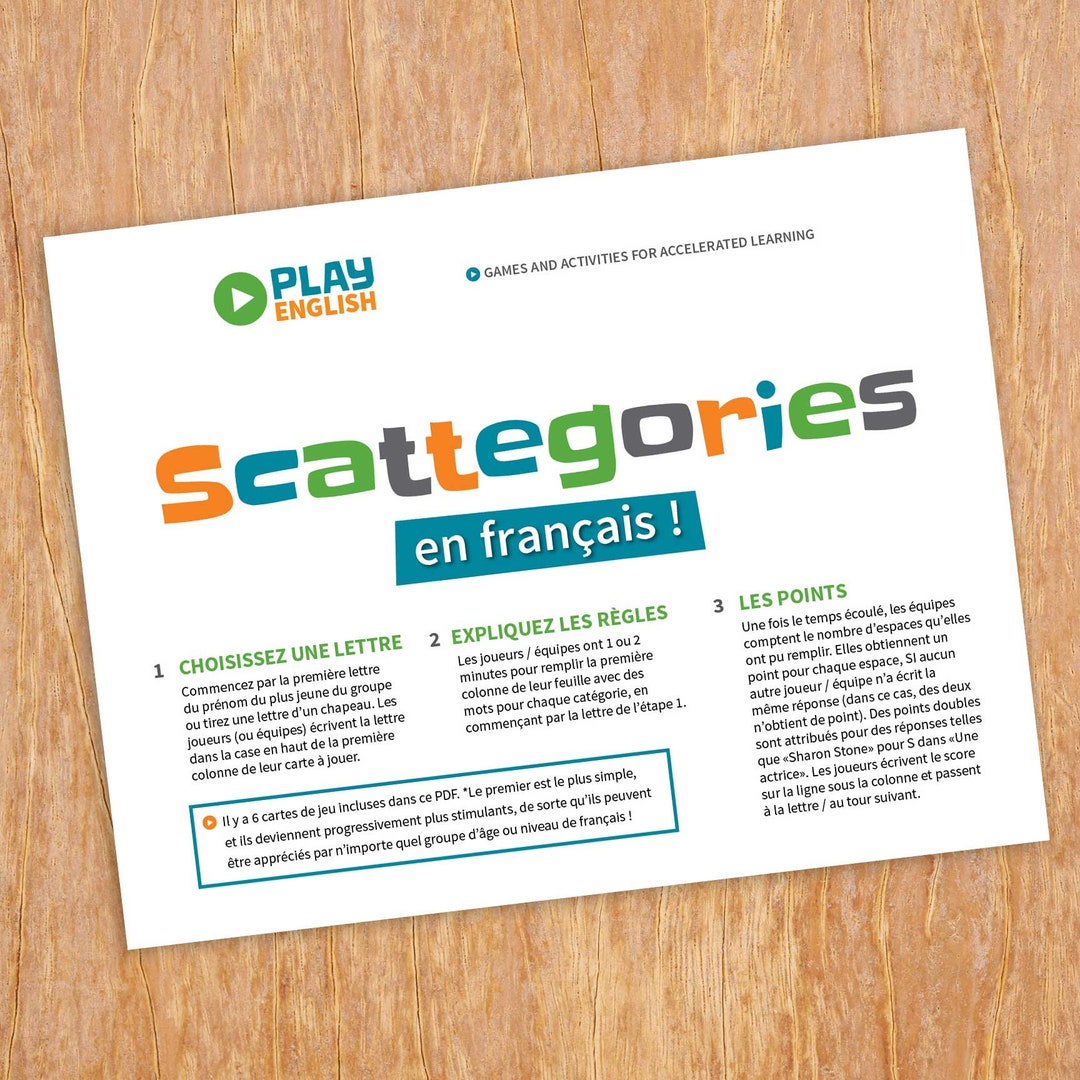 French Scattegories Game: Printable Vocabulary for French Class (PDF ...