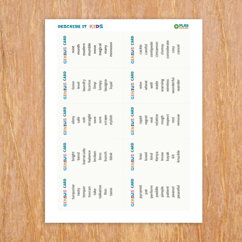 Kids Printable Word Game Vocabulary Card Game (Instant Download) - Etsy