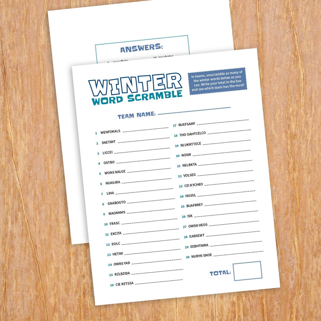 Winter Word Game, Printable Word Scramble Game, Holiday Party Puzzle - Etsy