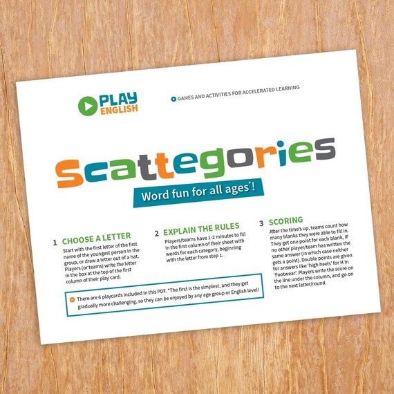 Scattegories game printable word game kids and adults | Etsy