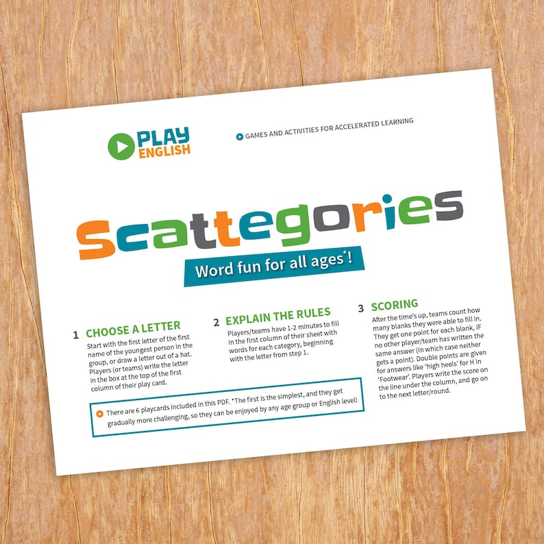 Scattegories Game, Printable Word Game, Kids and Adults Scattergories ...
