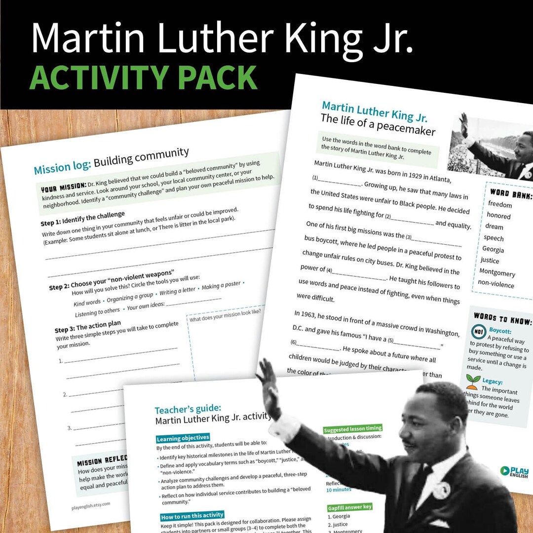 MLK Jr. Activity Pack | Grades 3-6, Black History (PDF Download) - Etsy