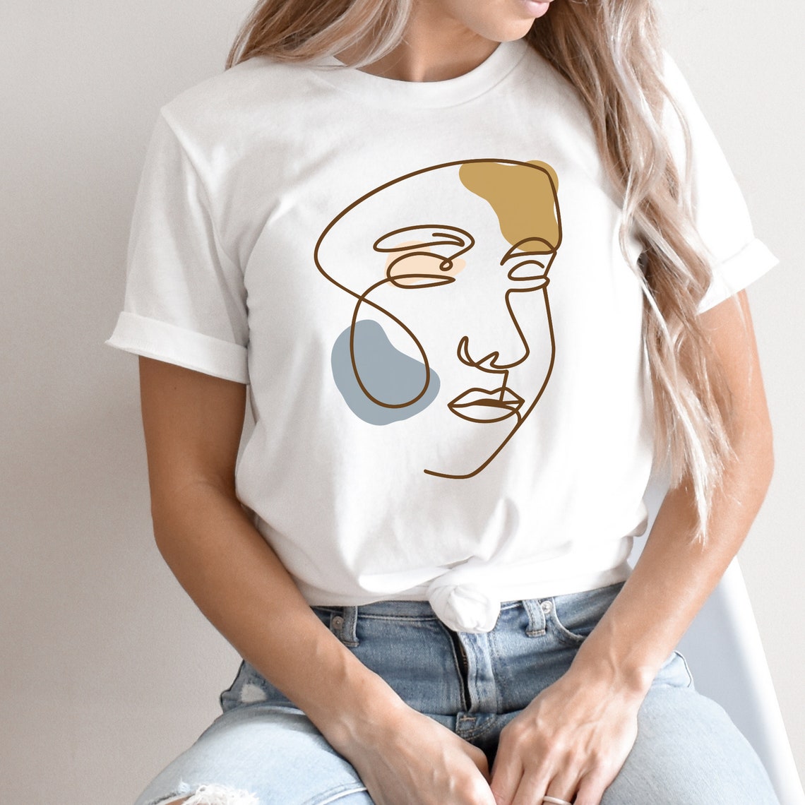 Woman Face T-shirt, Line Drawing Shirt, Face Line, One Line Art, Plant ...