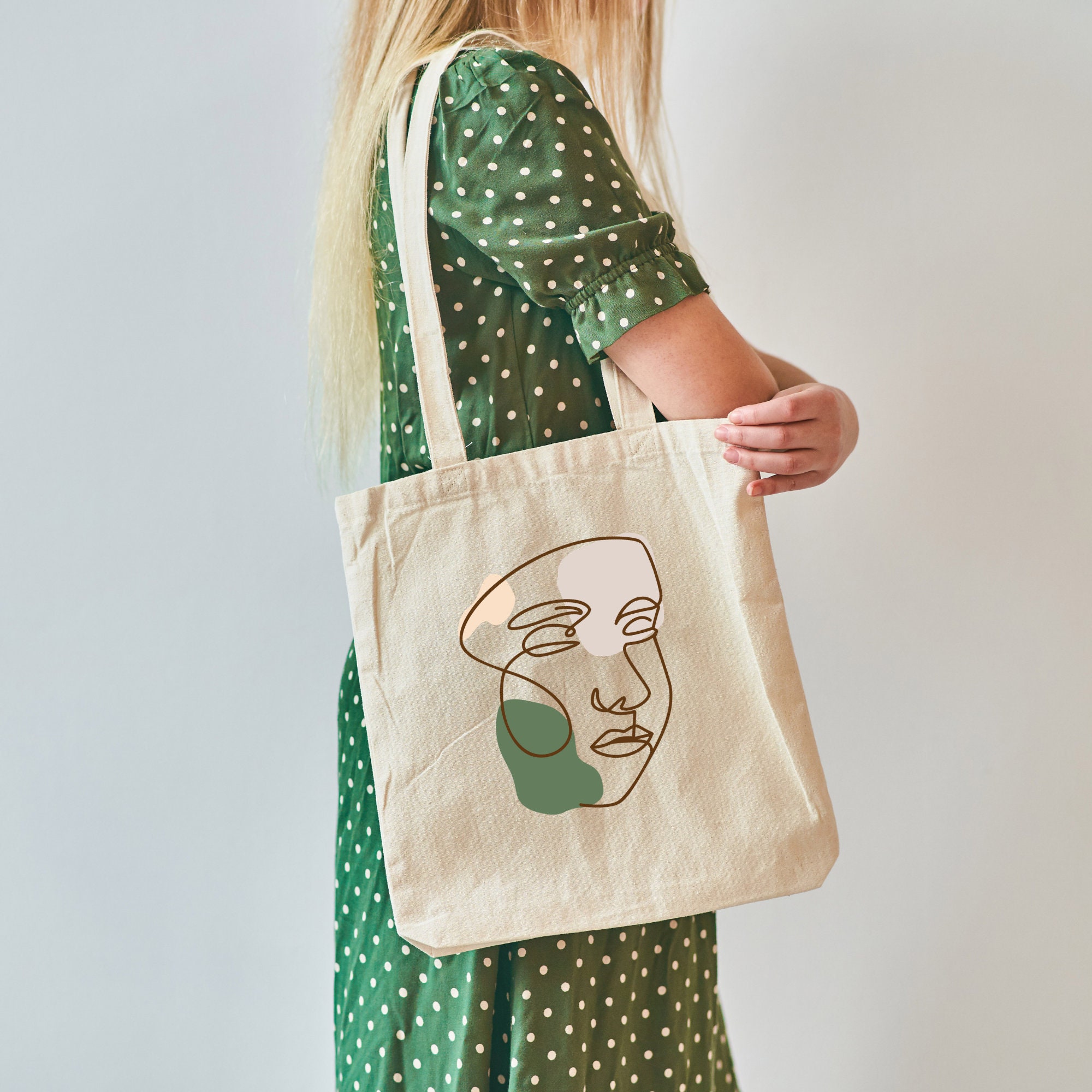 Face Line Art Tote Bag: Organic Cotton Abstract Bag - Etsy