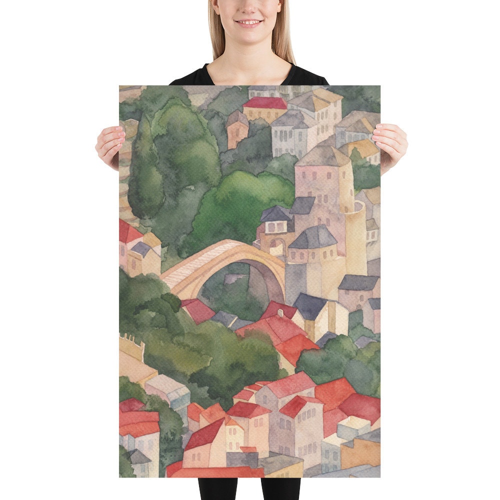 Mostar Painting Bosnia Art Print of Original Watercolor Old - Etsy
