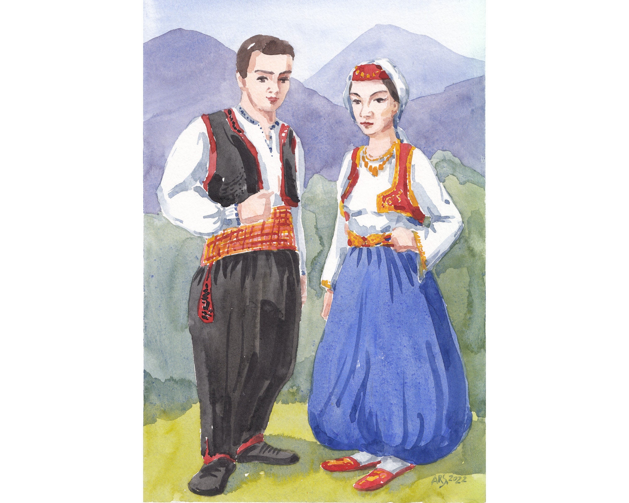 Bosnian People in Traditional Dress Original Watercolor Painting ...
