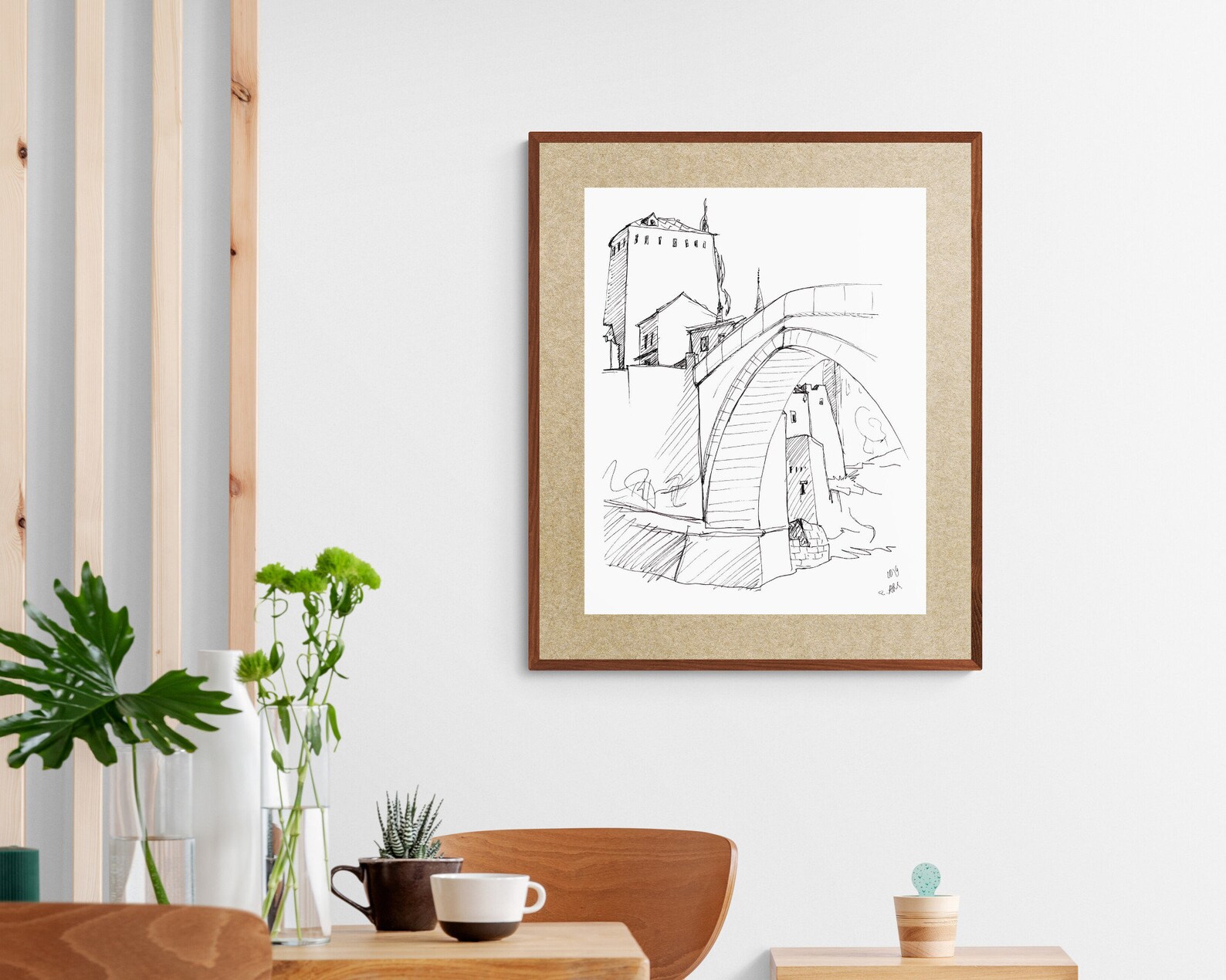 Old Bridge Mostar Poster of Original Drawing, Bosnian Wall Art, Pen and ...