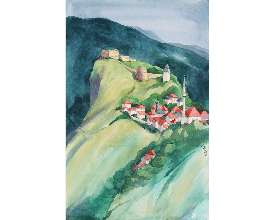 Prusac Ajvatovica Stari Grad, Bosnian Poster by Original Watercolor ...