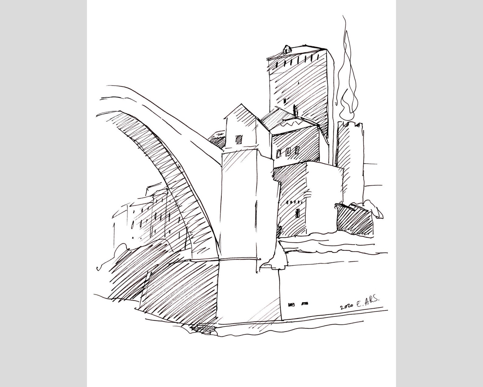 Mostar Wall Art, Bosnia Poster of Original Drawing, Pen and Ink Sketch ...
