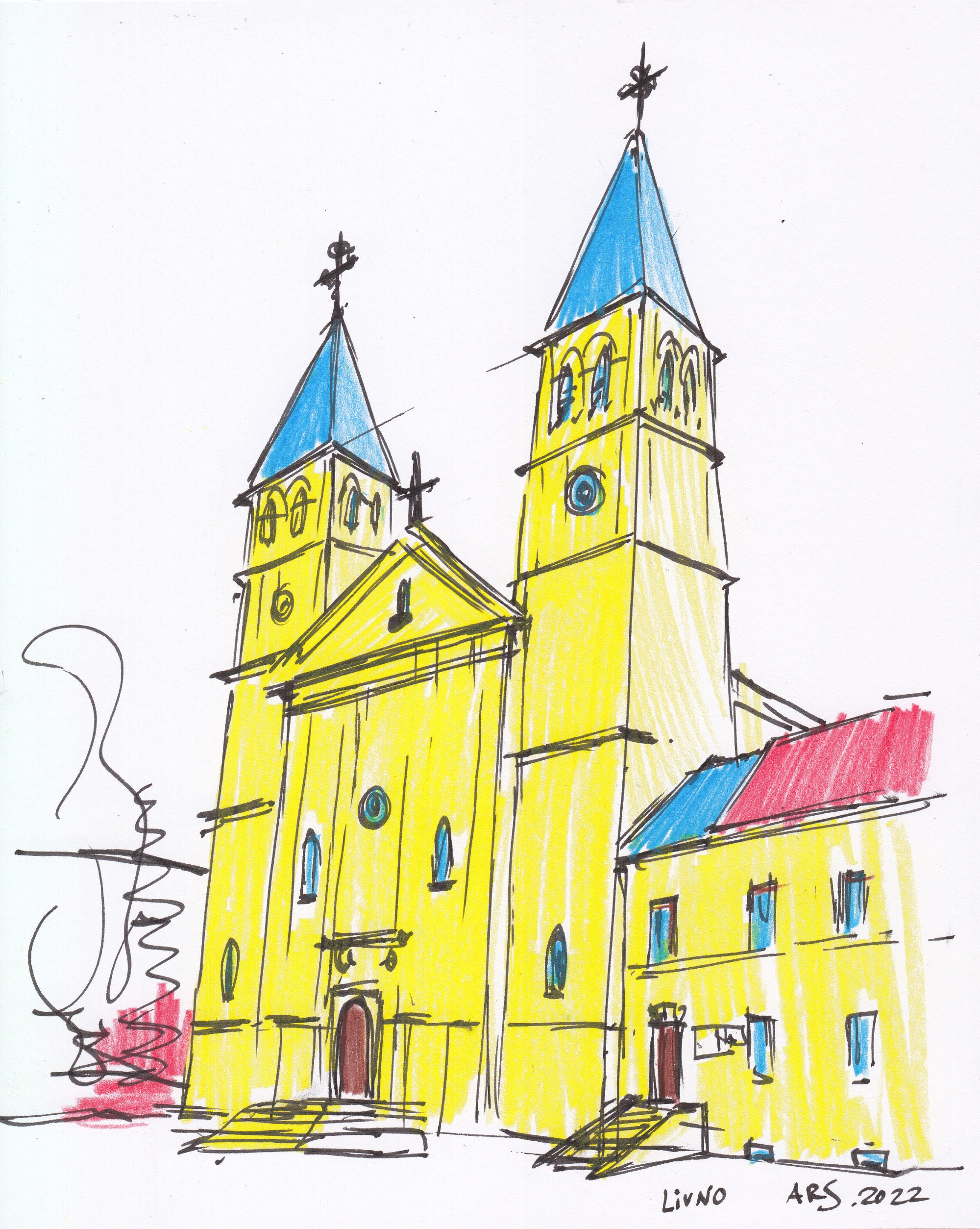 Church Drawing In Color