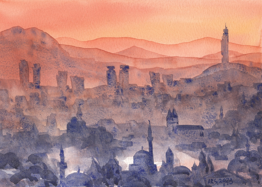 Bosnia Sarajevo Poster by Original Watercolor Painting, Bosnia Bosna ...