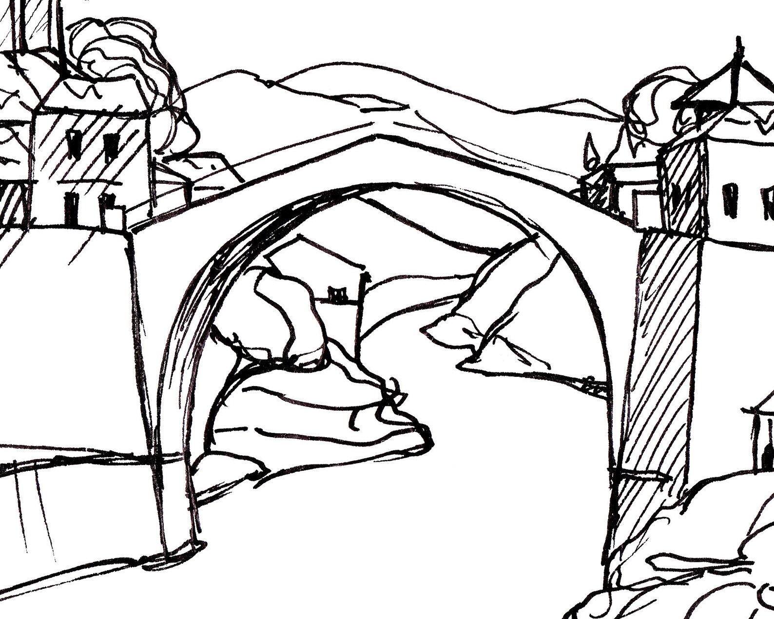 Mostar Old Bridge Print of Original Drawing, Bosnia Wall Art, Balkan ...