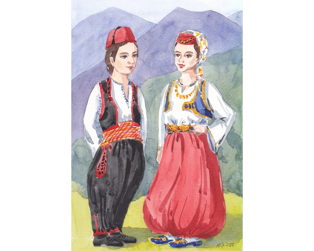 Bosnia Poster, Bosnian Kids in Traditional Dress Print of Original ...