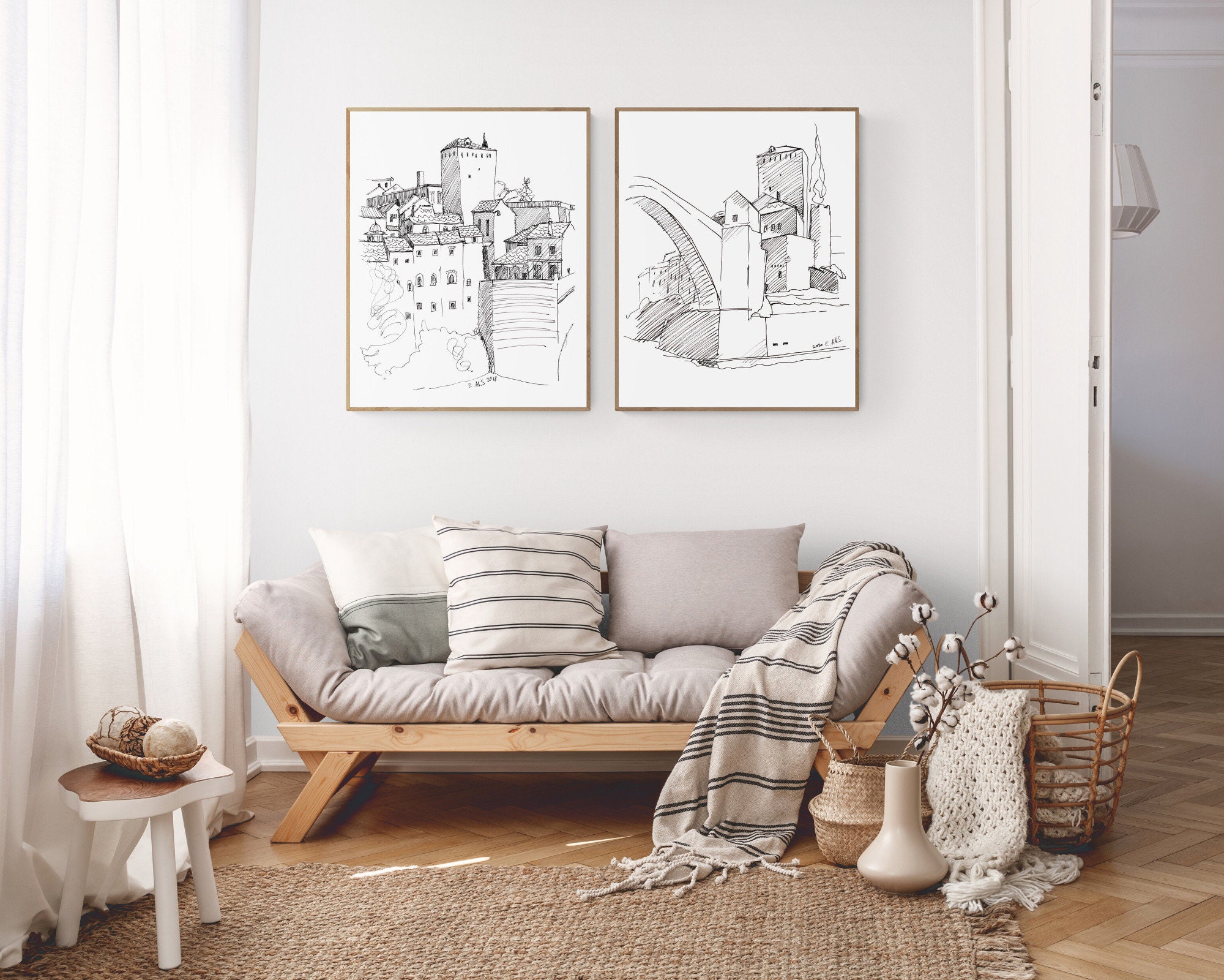 Mostar Wall Art, Bosnia Poster of Original Drawing, Pen and Ink Sketch ...