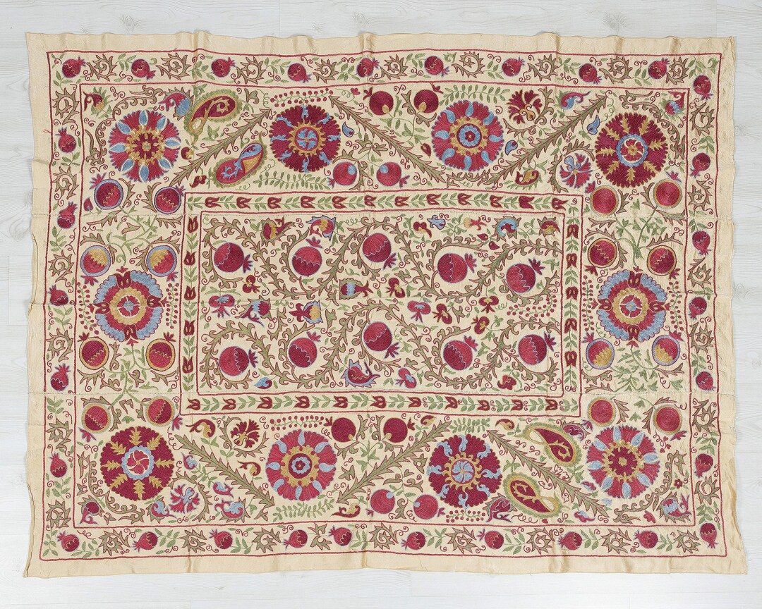 Embroidered Suzani Cover Bohemian Decor Red Green Blue 4.8''x6.2 ...