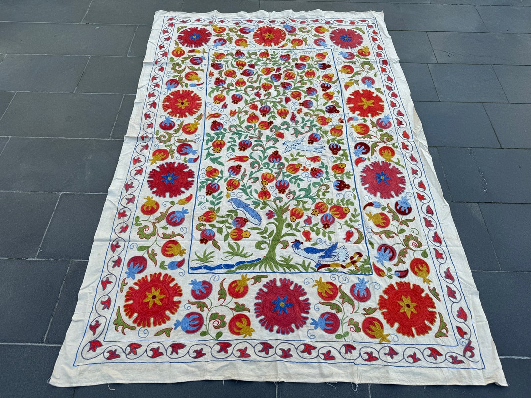 Embroidered Suzani Cover Bohemian Decor Red Green Yellow 6.7"x4.5 ...