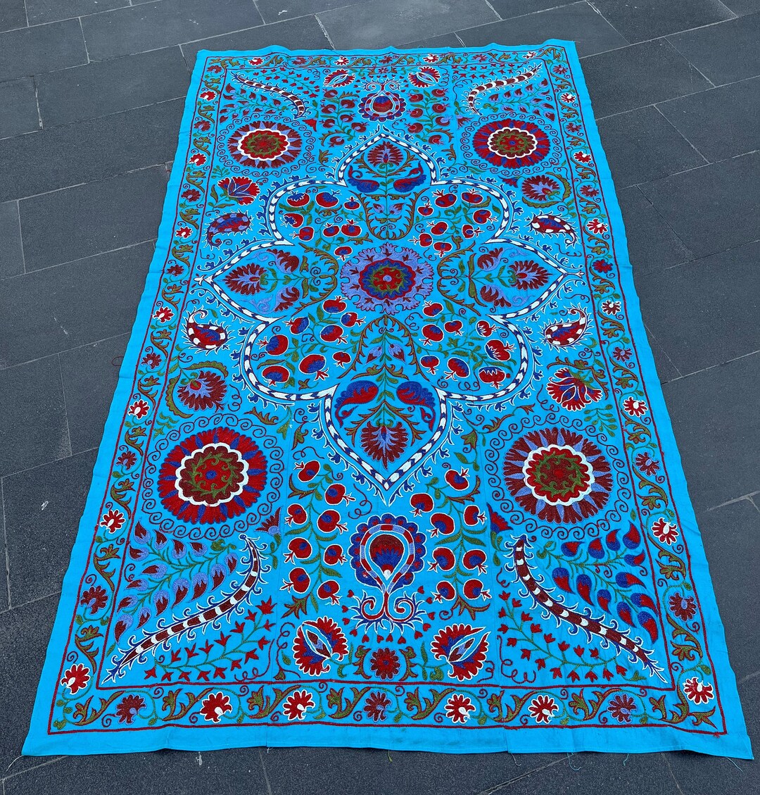Embroidered Suzani Cover Bohemian Decor Red Blue White - Etsy