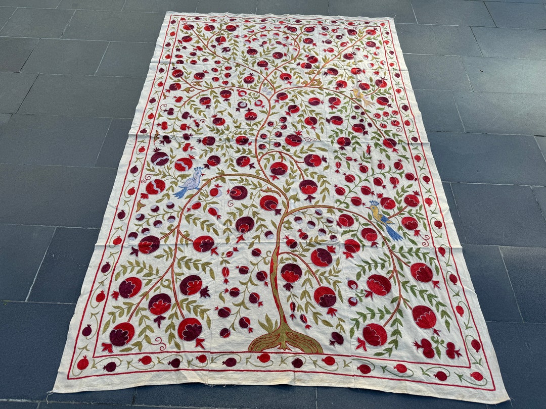 Embroidered Suzani Cover Bohemian Decor Red Green Brown 6.7x4.5 ...
