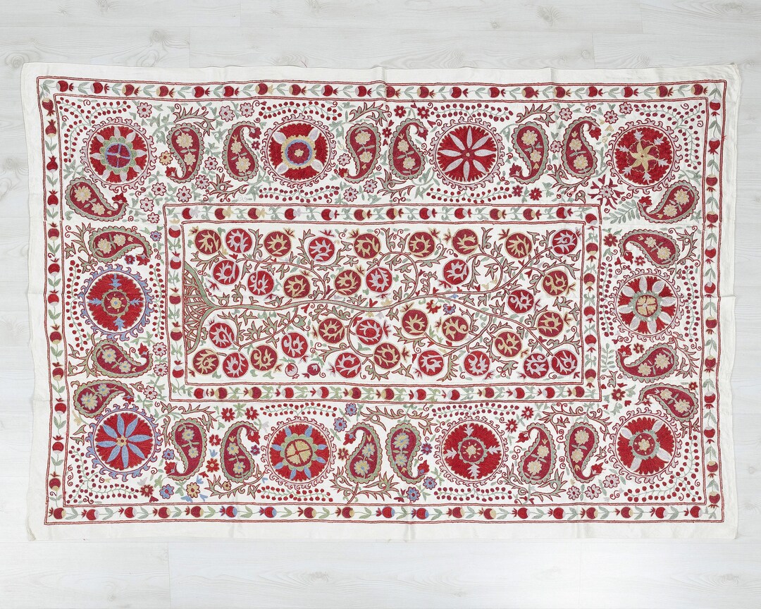 Embroidered Suzani Cover Bohemian Decor Red Blue Green 4.6''x6.7 ...