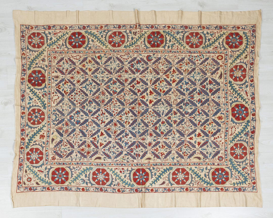 Embroidered Suzani Cover Bohemian Decor Red Blue Yellow 5.1''x6.1 ...