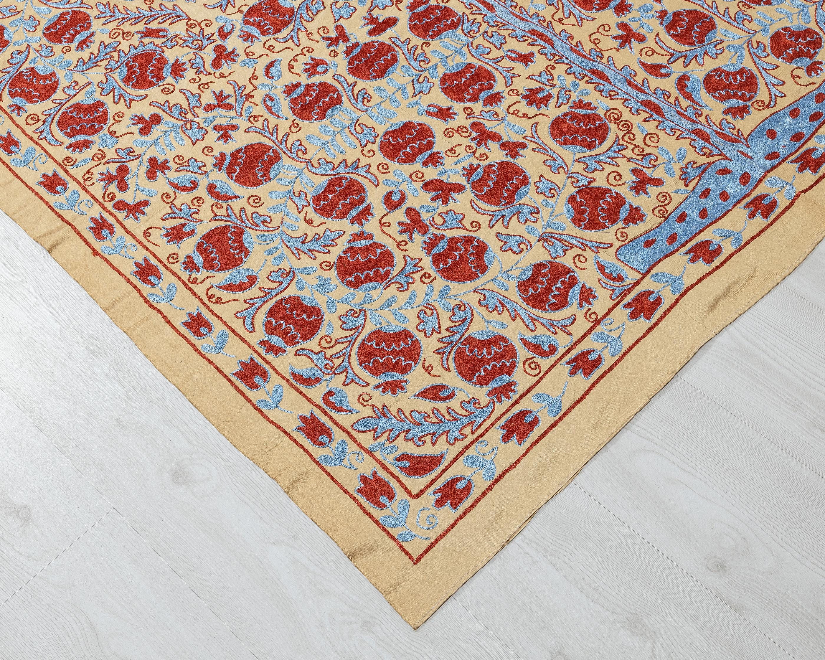 Embroidered Silk Suzani Cover (6.7"x4.5") - Bohemian Red & Blue Home ...