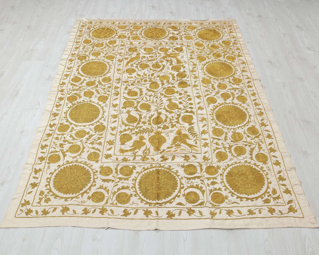Embroidered Suzani Cover Bohemian Decor Green Yellow 6.7"x4.5 ...