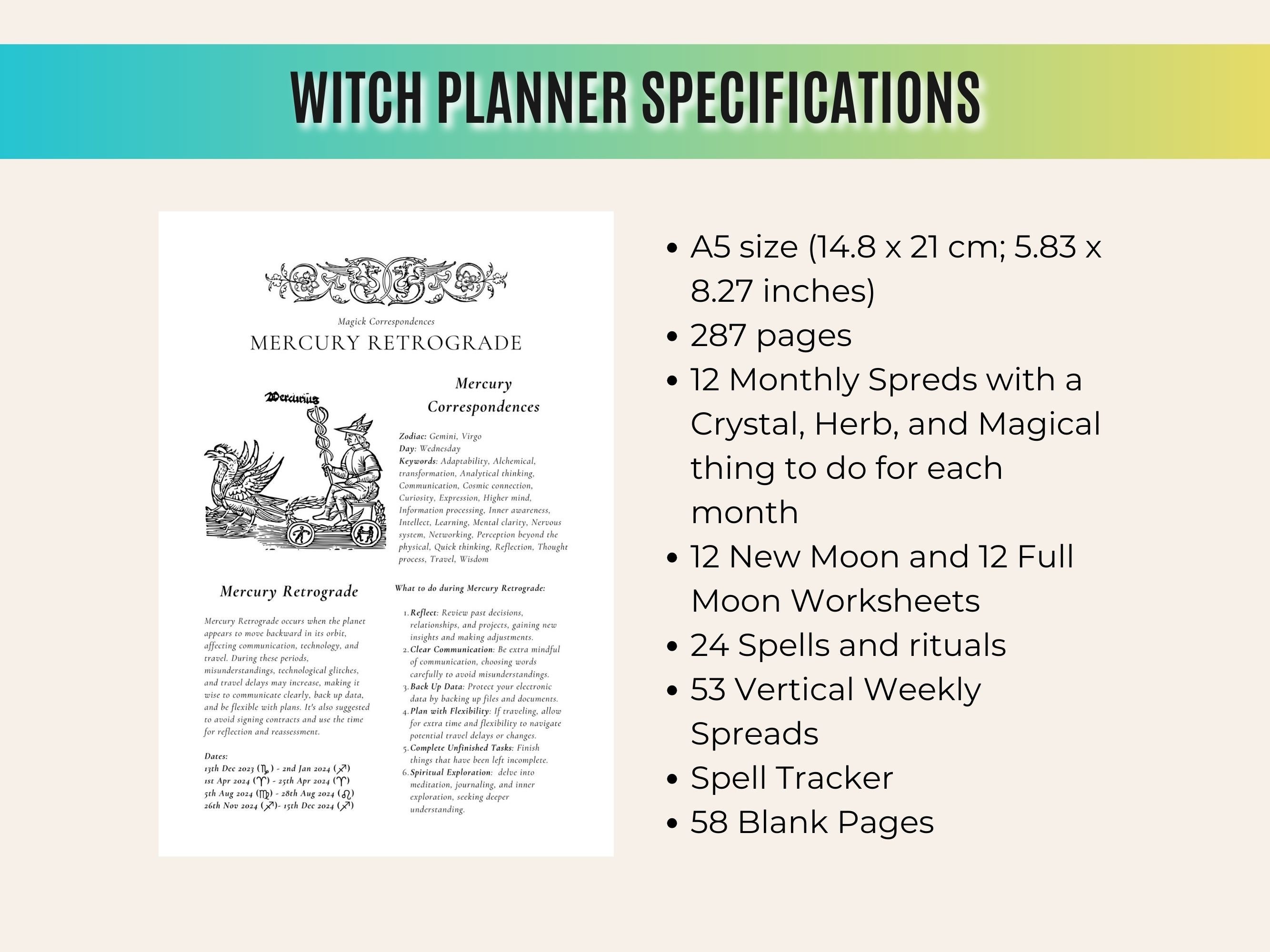 Witch Planner 2024 PDF Printable Pages Magic Correspondences Moon ...