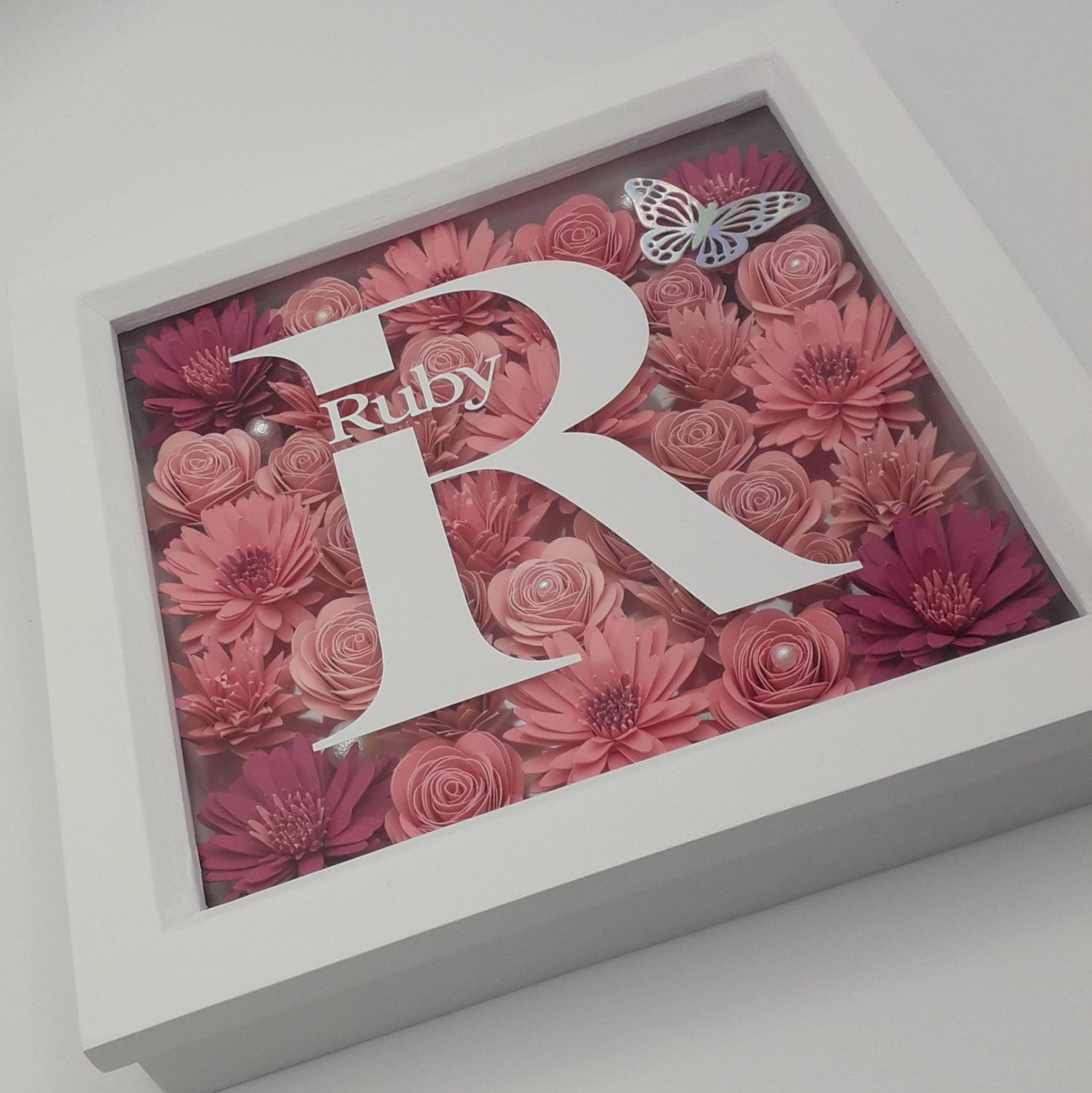 Personalised Name and Initial Shadow box frame Hand rolled | Etsy