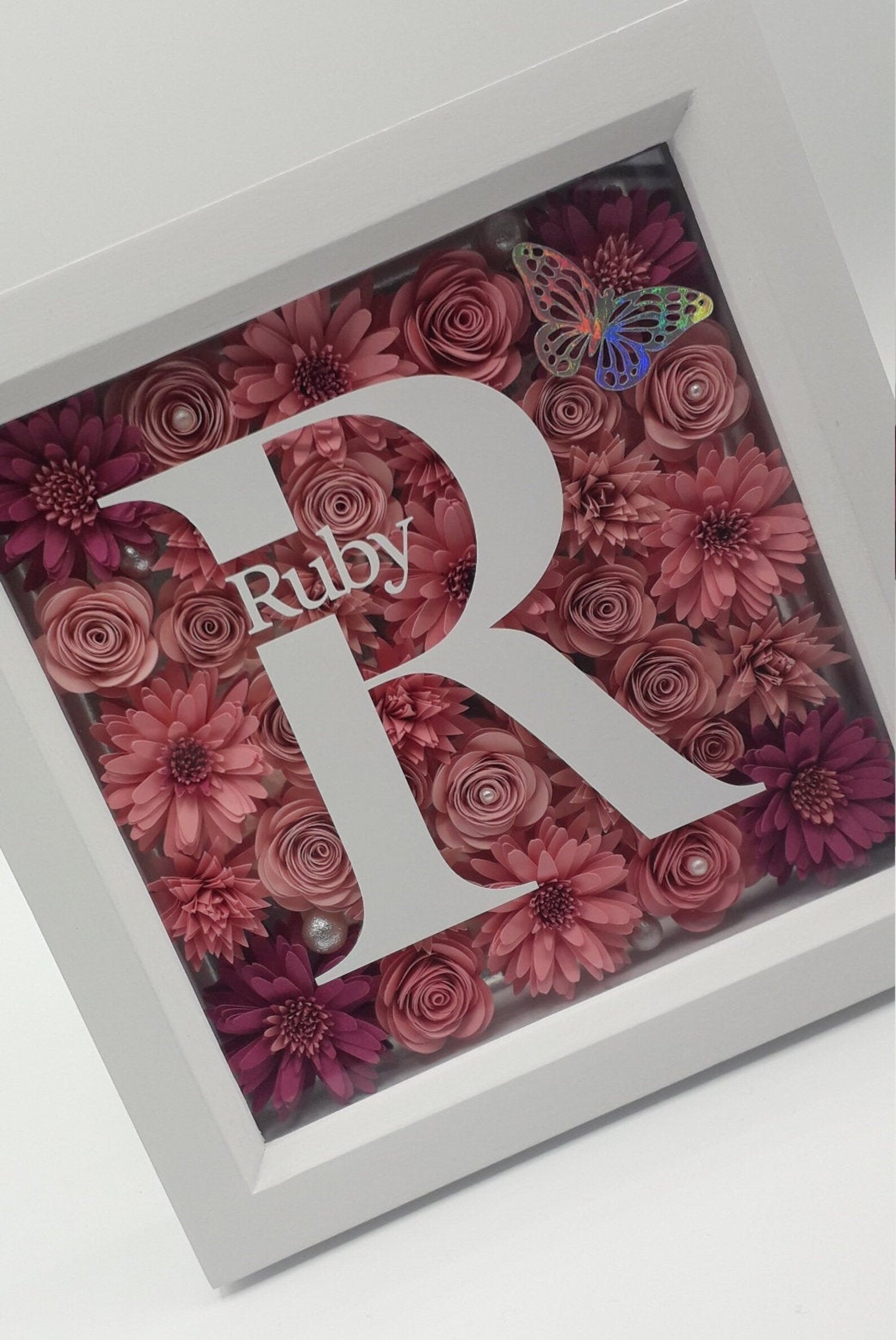 Personalised Name and Initial Shadow box frame Hand rolled | Etsy