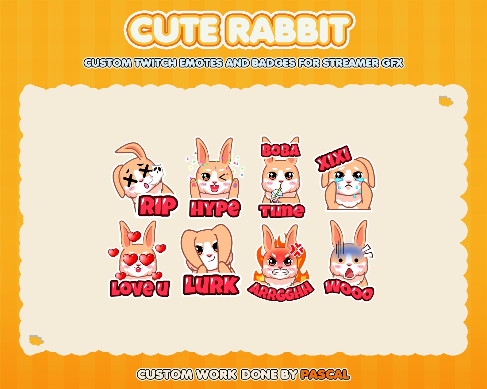 8x Emotes pack Cute rabbit chibi emotes for twitch emotes | Etsy