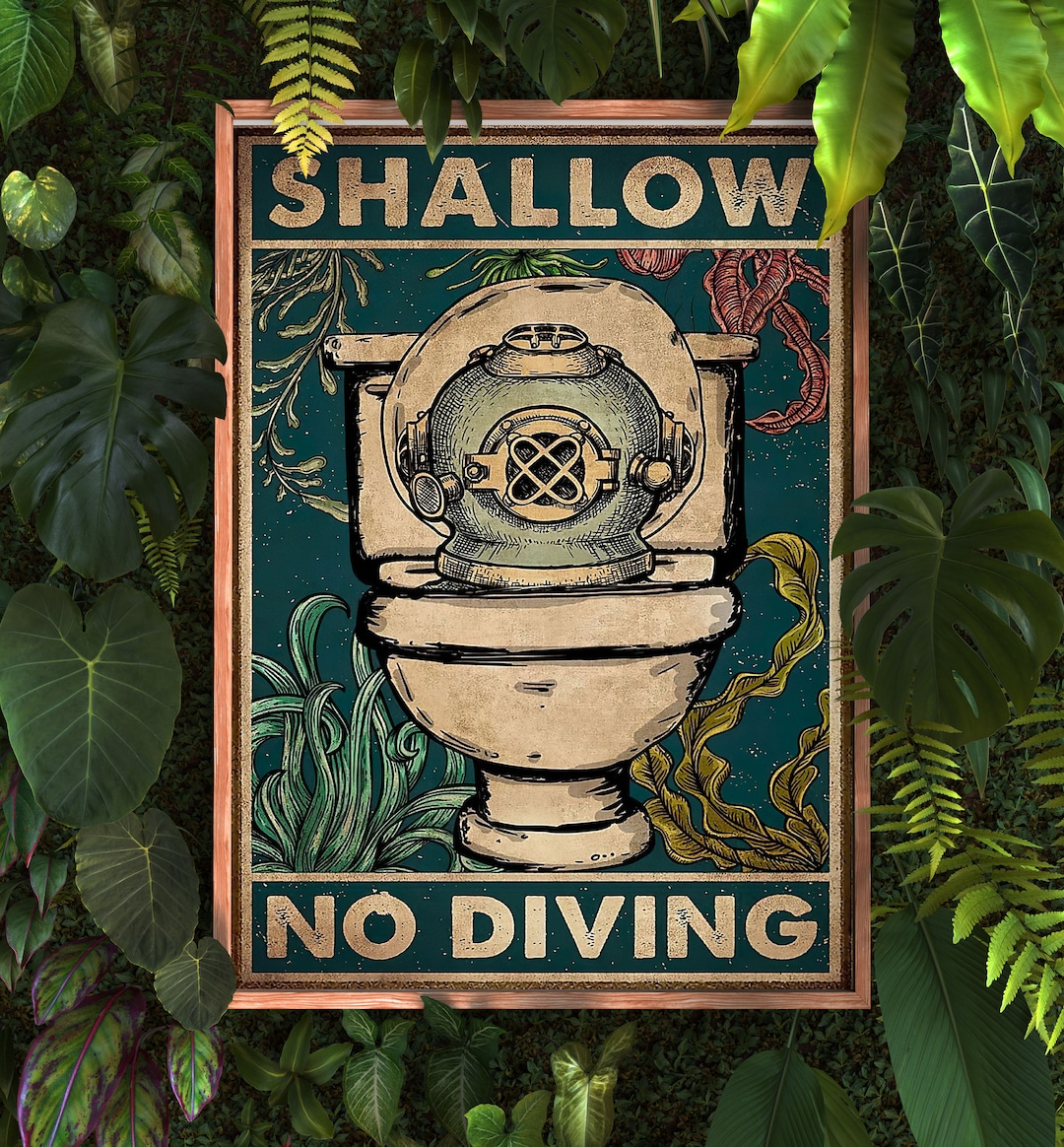 Shallow No Diving Poster, Funny Shallow Water Art Print, Swimming ...