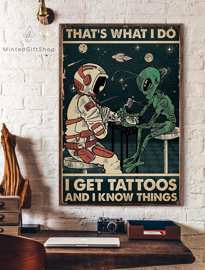 Tattoo Poster/ Alien and Astronaut Poster/ Outer Space Poster/ - Etsy