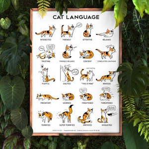 Cat Language Poster, Cat Printable Wall Art, Cats Sketch Art Print ...