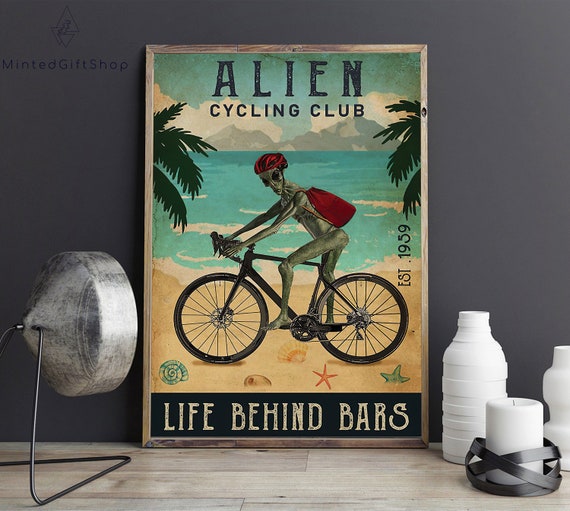 Alien Poster/ Alien Cycling Club Poster/funny Alien | Etsy