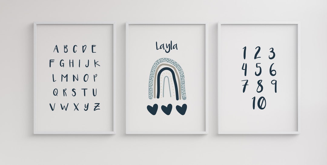 Personalised Rainbow, Alphabet and Number Print Set of Three - Etsy