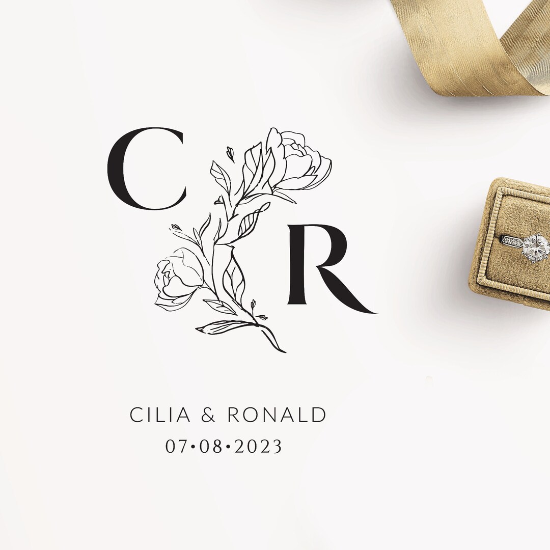 Modern Logo Monogram With Flowers, Wedding Monogram Logo, SVG, Wedding ...