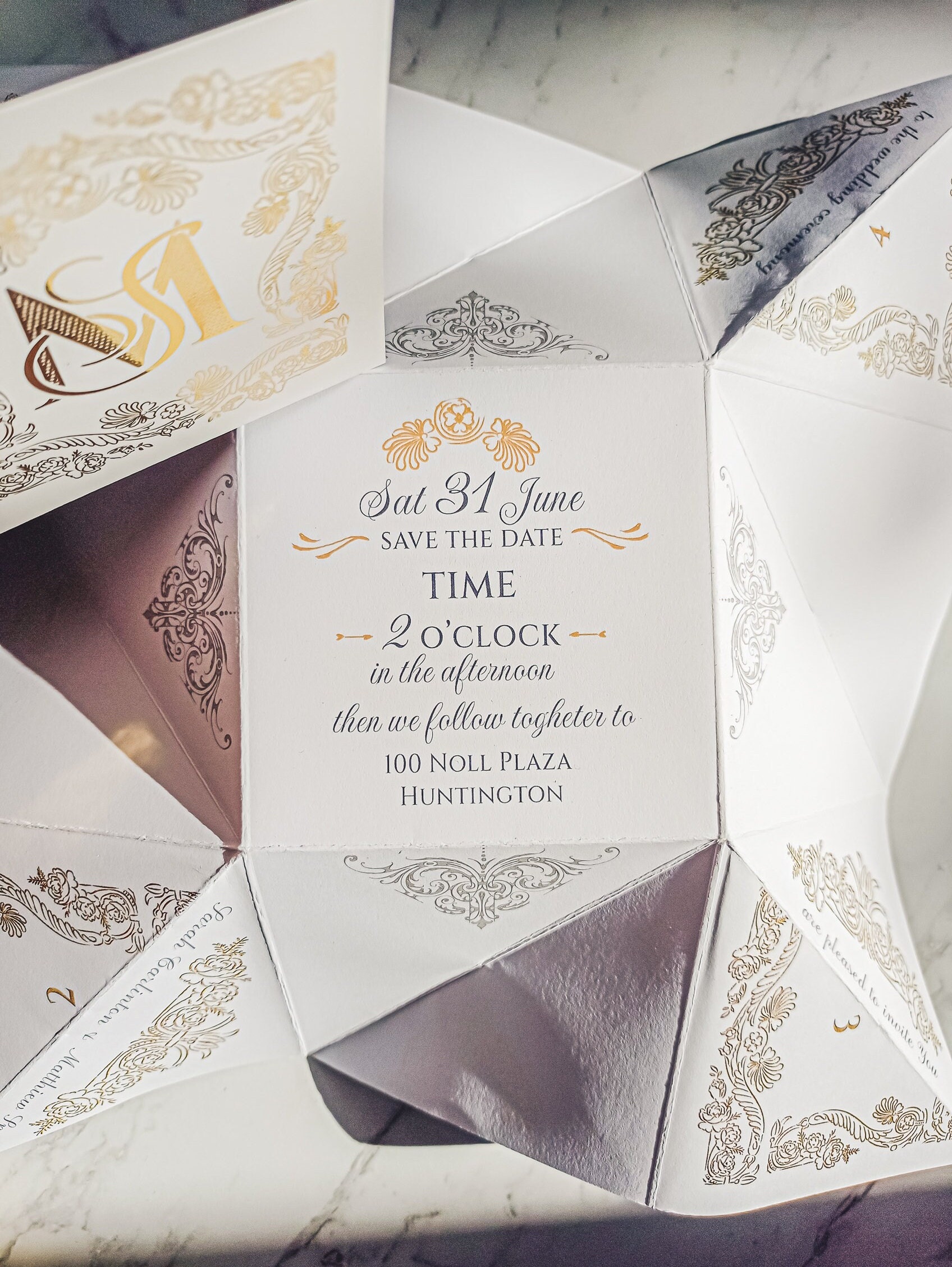 Elegant Gold Wedding Invitation Luxury Handmade Origami Invitation ...